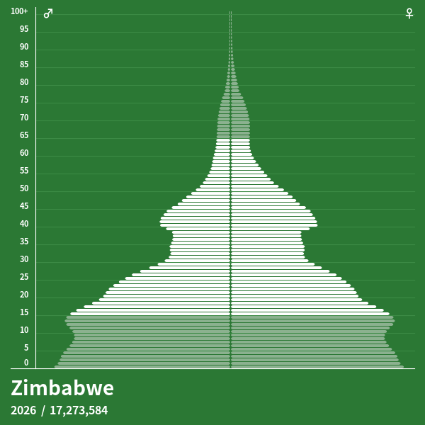 Bevölkerungspyramide von Zimbabwe im Jahr 2025 - Bevölkerungspyramiden