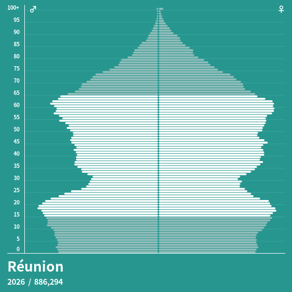 Population Pyramid of Réunion at 2025 - Population Pyramids