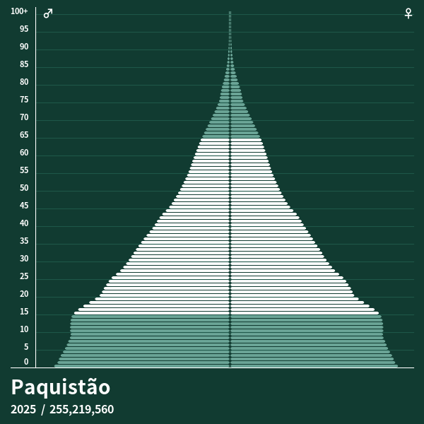 Pirâmide populacional do Paquistão em 2025 - Pirâmides de população